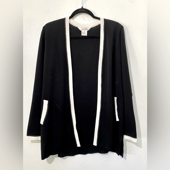 Misook | Sweaters | Misook Black Open Front Cardigan With White Trim ...
